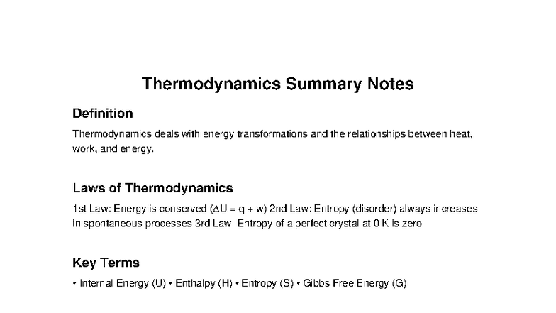 Thermodynamics Notes - Thermodynamics Summary Notes Definition ...