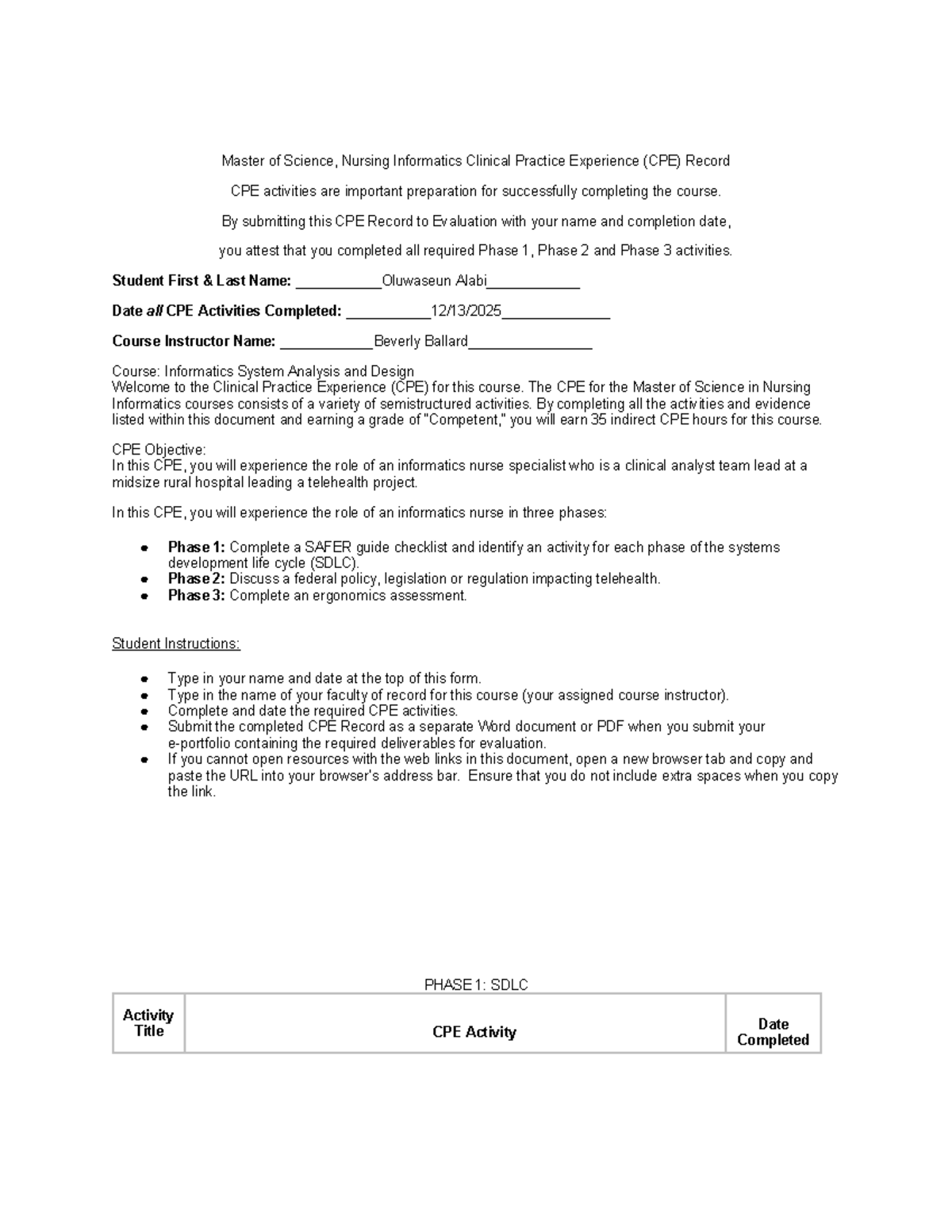 C798 - Nursing Informatics CPE Record: Clinical Practice Activities ...