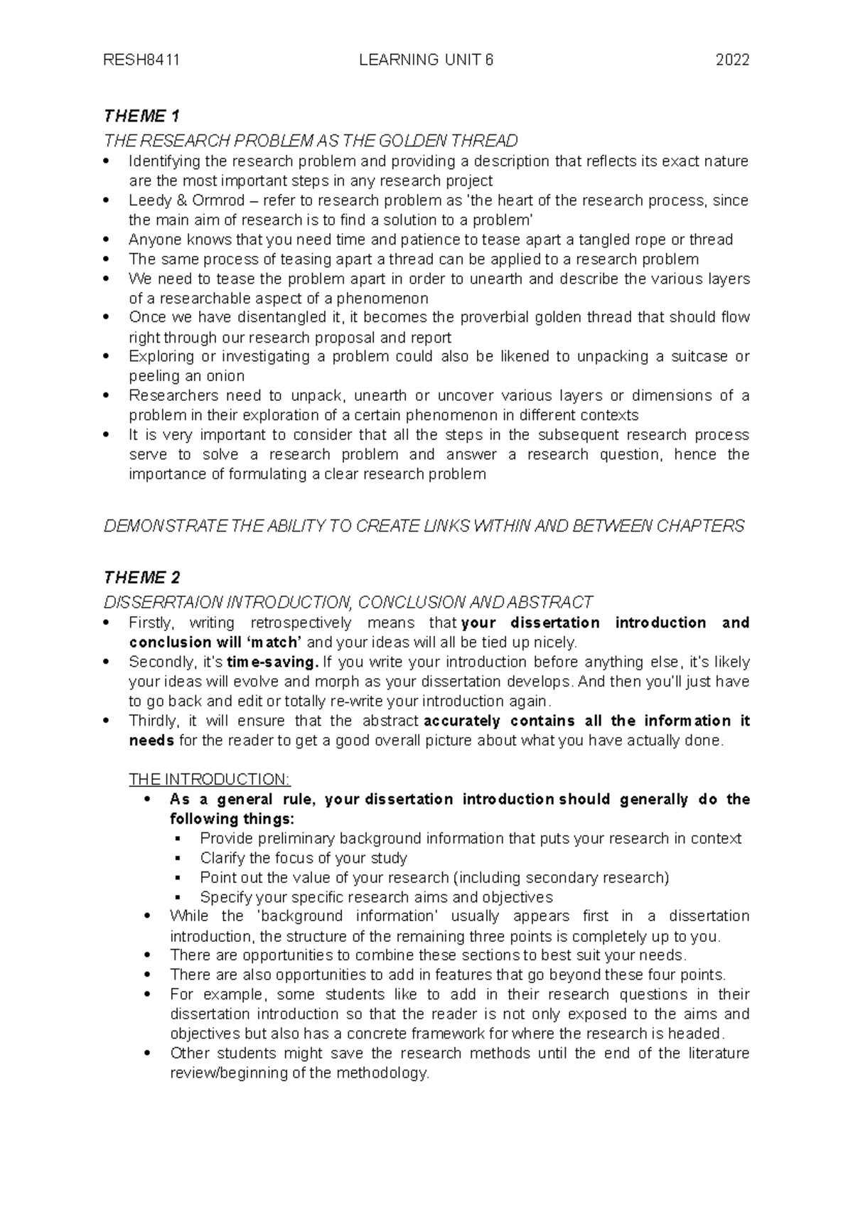 LU6 - Summary of Lu6 - THEME 1 THE RESEARCH PROBLEM AS THE GOLDEN ...