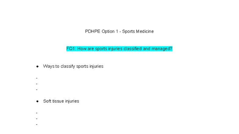 Pdhpe Syllabus Test - Sports Medicine - PDHPE Option 1 - Sports ...