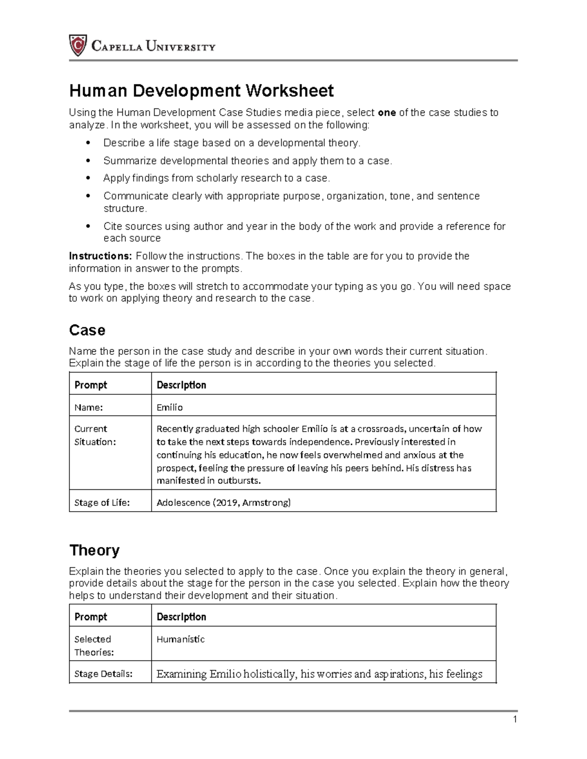 CF Human Development Worksheet: Analyzing Theories and Case Studies ...