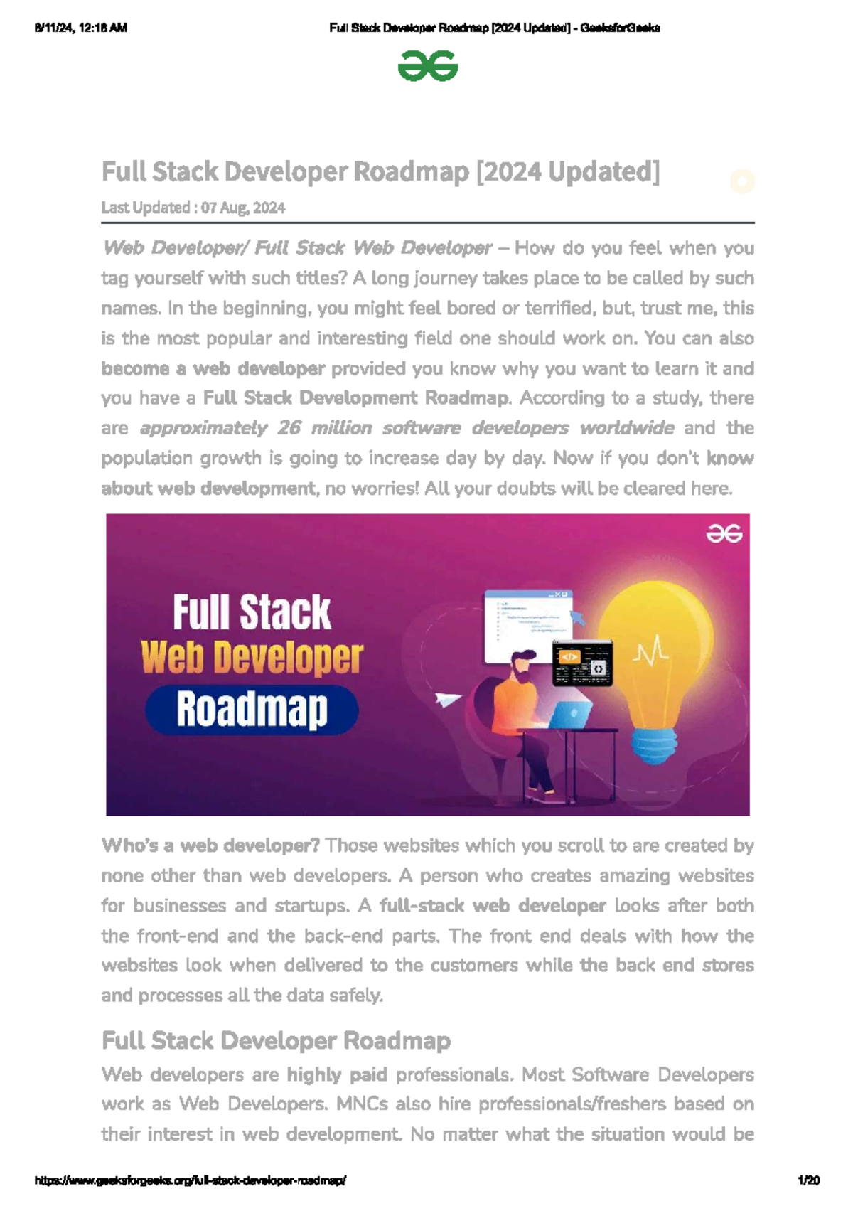 Full Stack Developer Roadmap (KG-2024): A Comprehensive Guide - Studocu