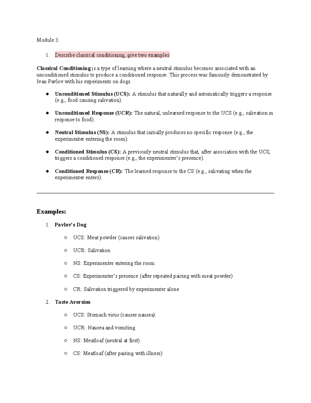 Psychology Review - Study Guide: Classical & Operant Conditioning ...