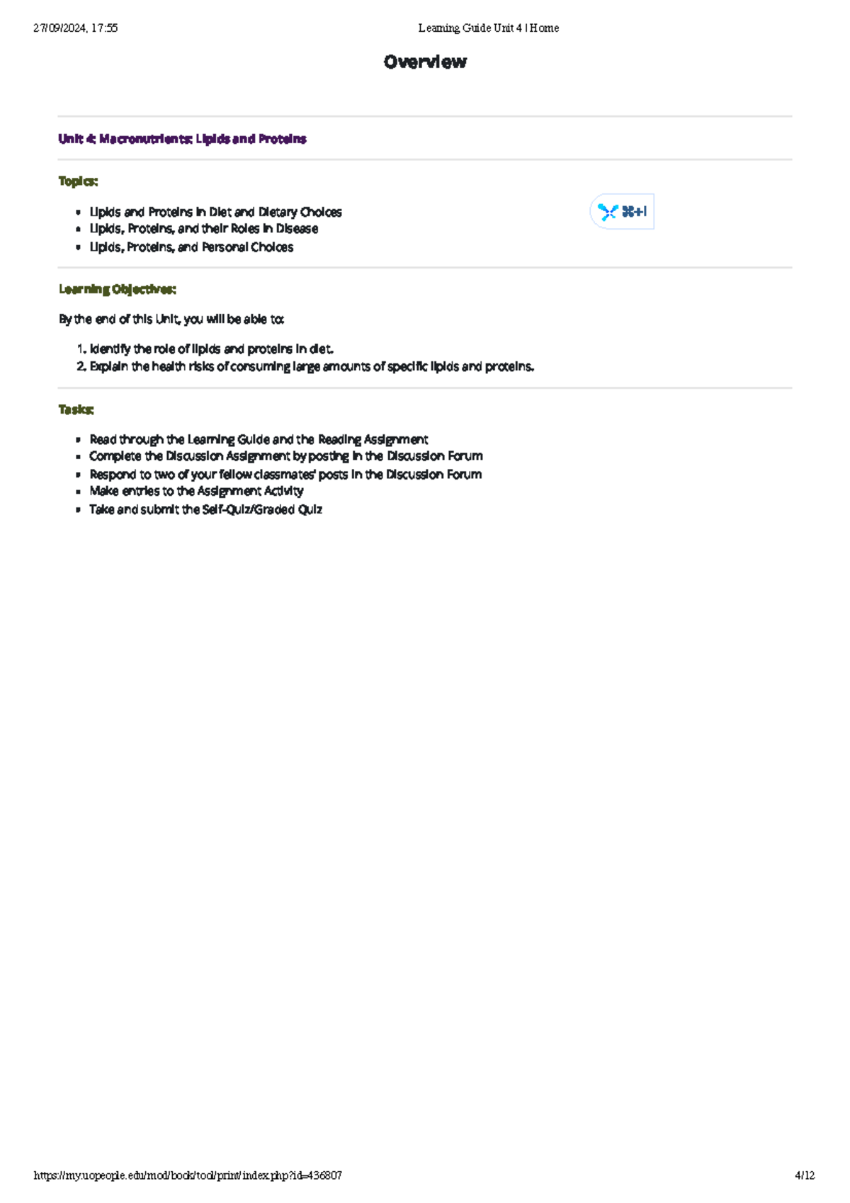 Learning Guide 17:55 Unit 4: Macronutrients - Lipids & Proteins ...