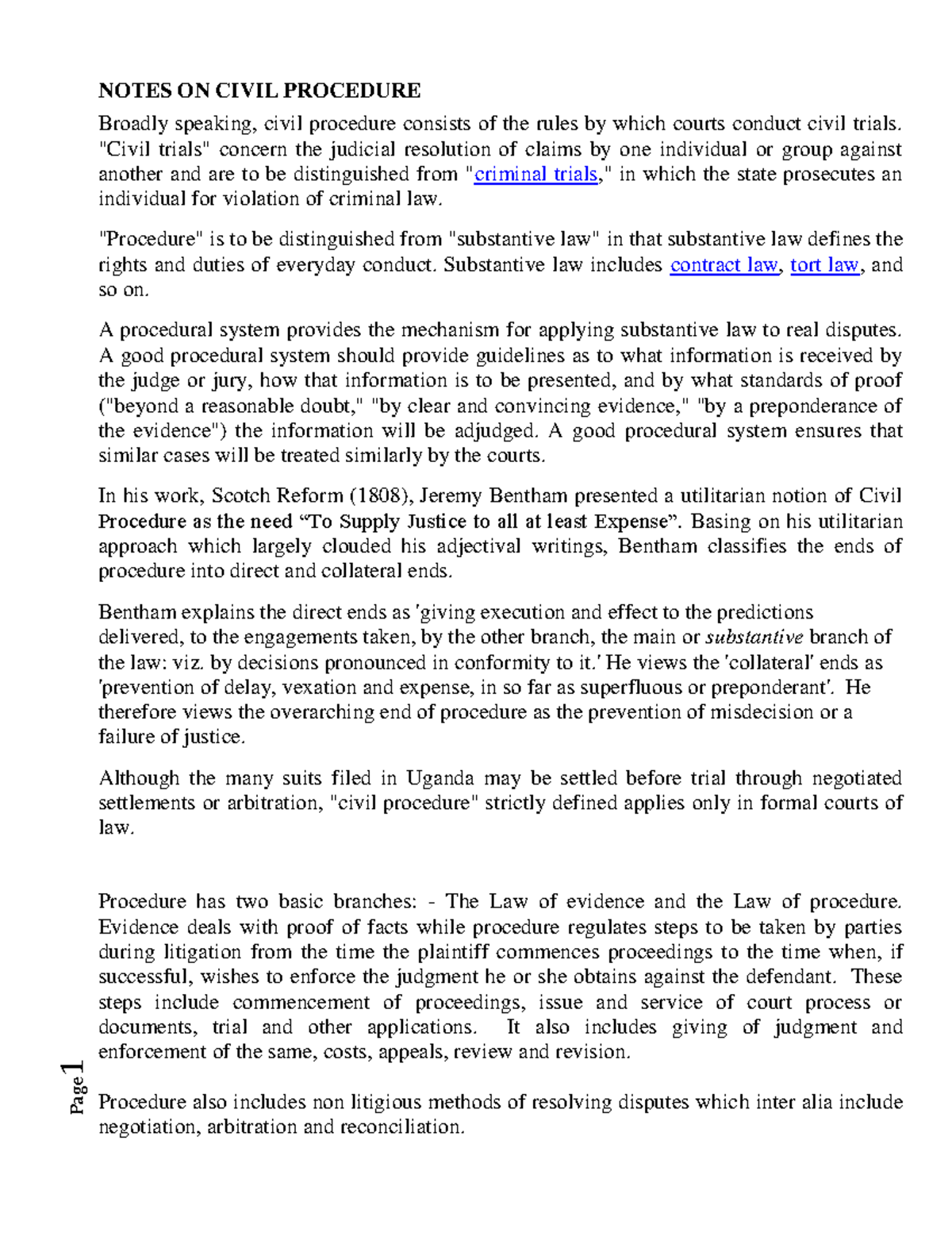 Civil Procedure 1 Lecture Notes - Makerere University - Studocu