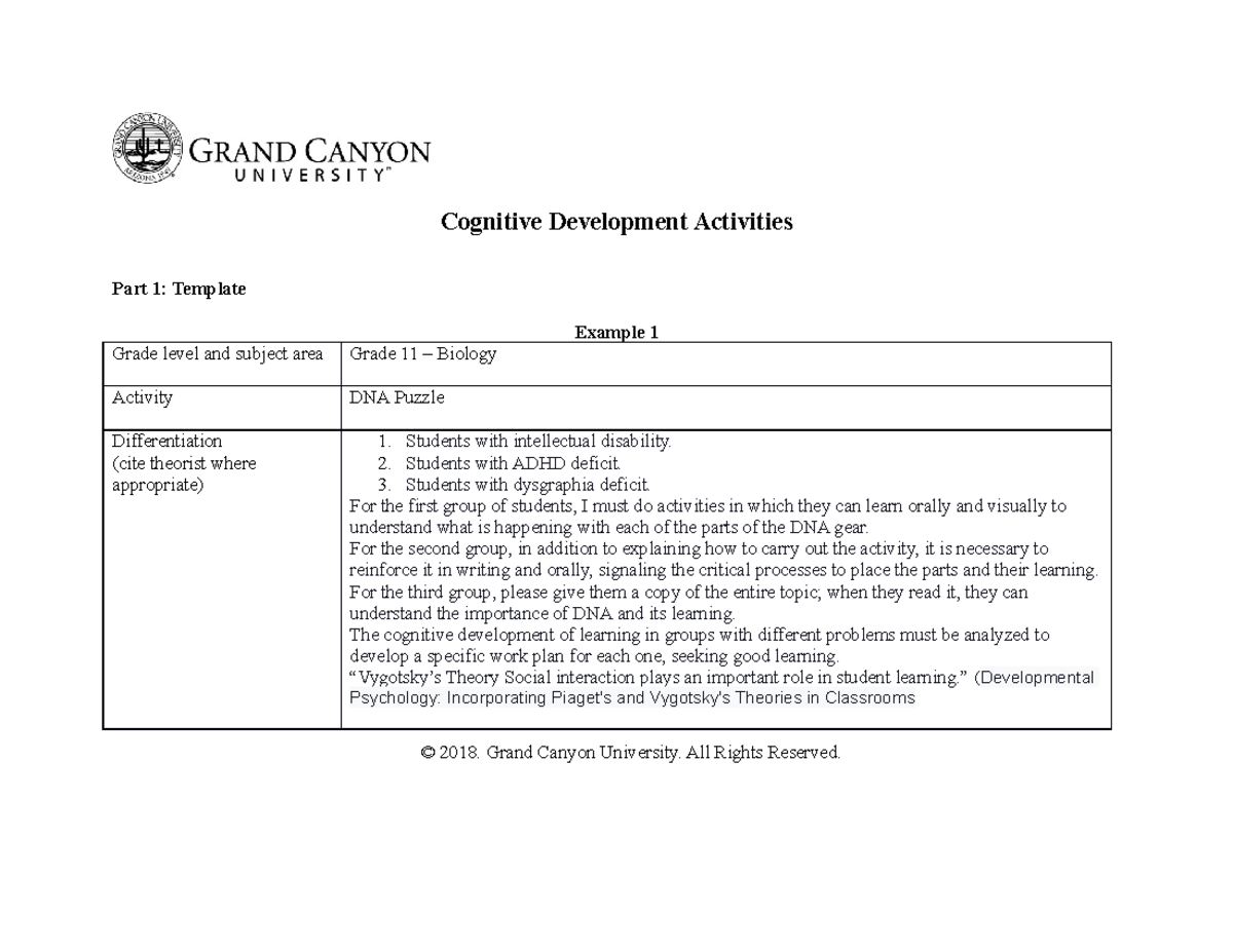 SEC 506 T4 Cognitive Development Activities Template - Cognitive ...