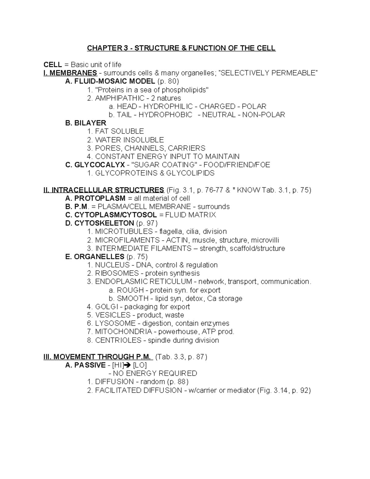 CHAPTER 3: CELL STRUCTURE & FUNCTION - Key Concepts & Processes - Studocu