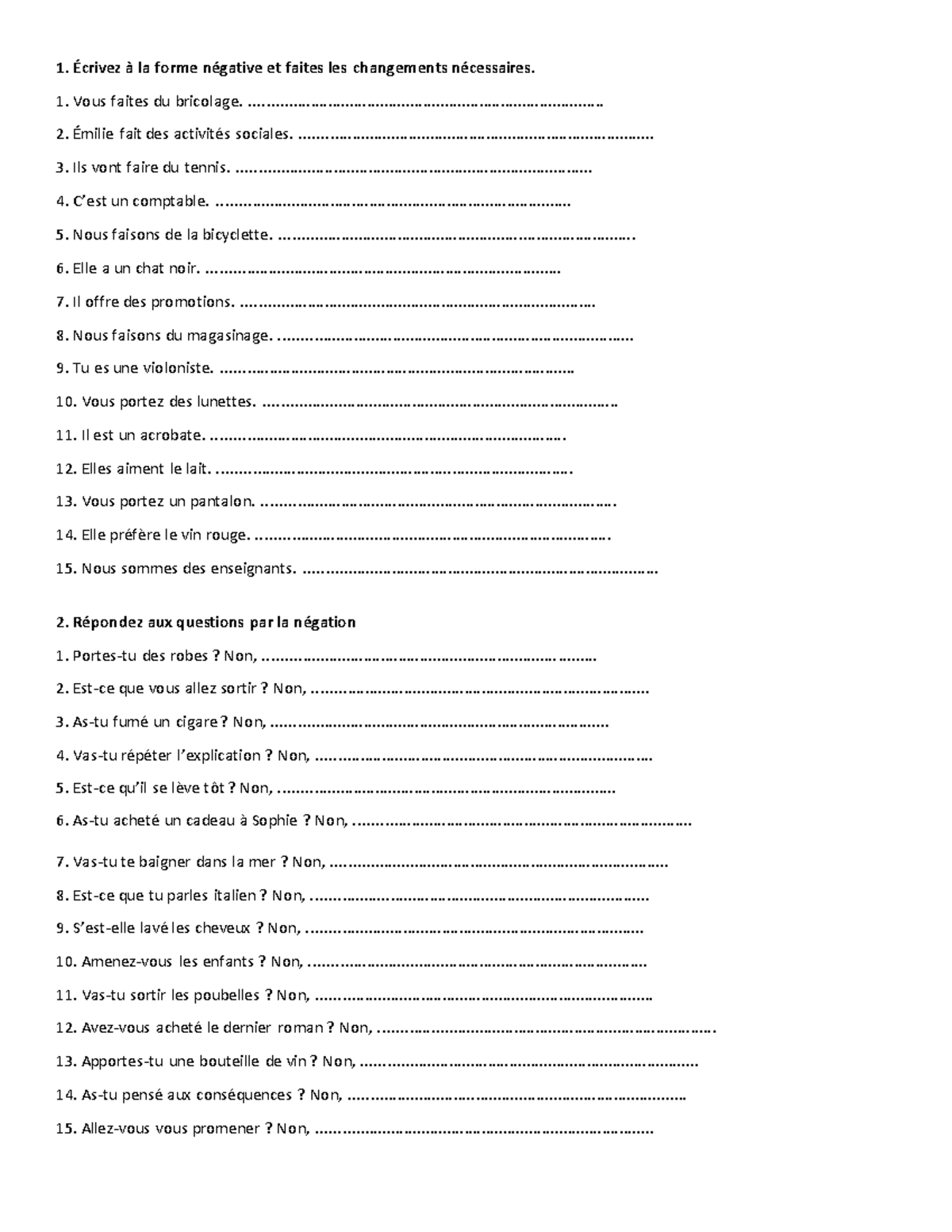Exercices de Négation Complexe en Français - Cours de Langue - Studocu