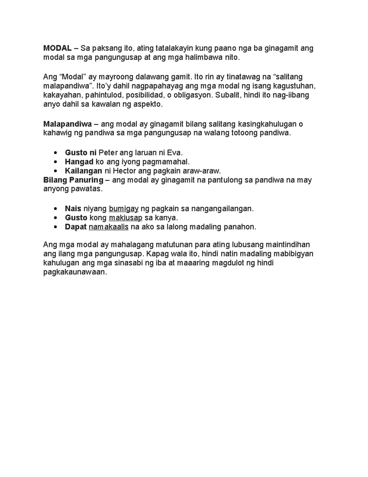 Modal - Filipino - MODAL – Sa paksang ito, ating tatalakayin kung paano ...