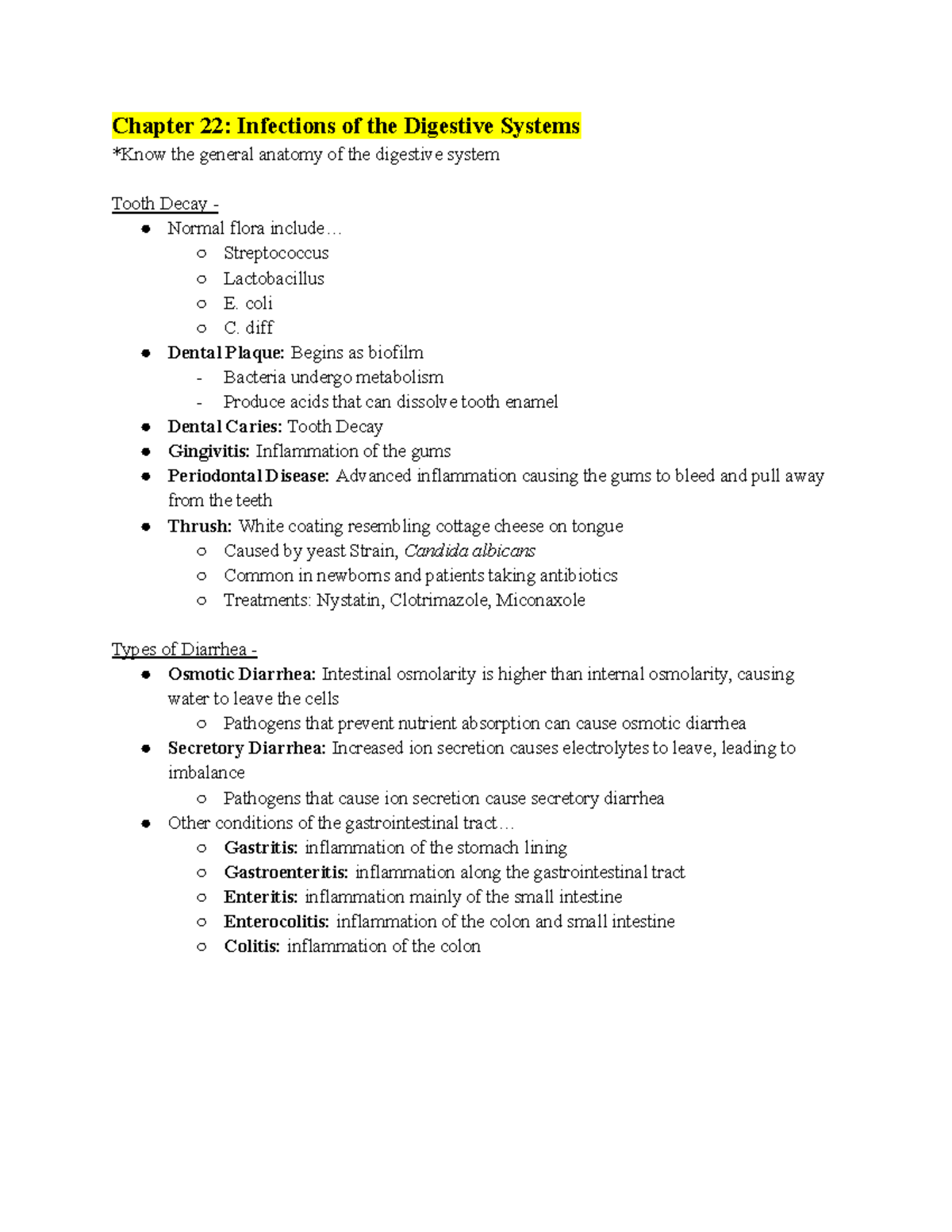 Chapter 22: Infections of the Digestive Systems - .. Streptococcus Lactobacillus E. coli C ...