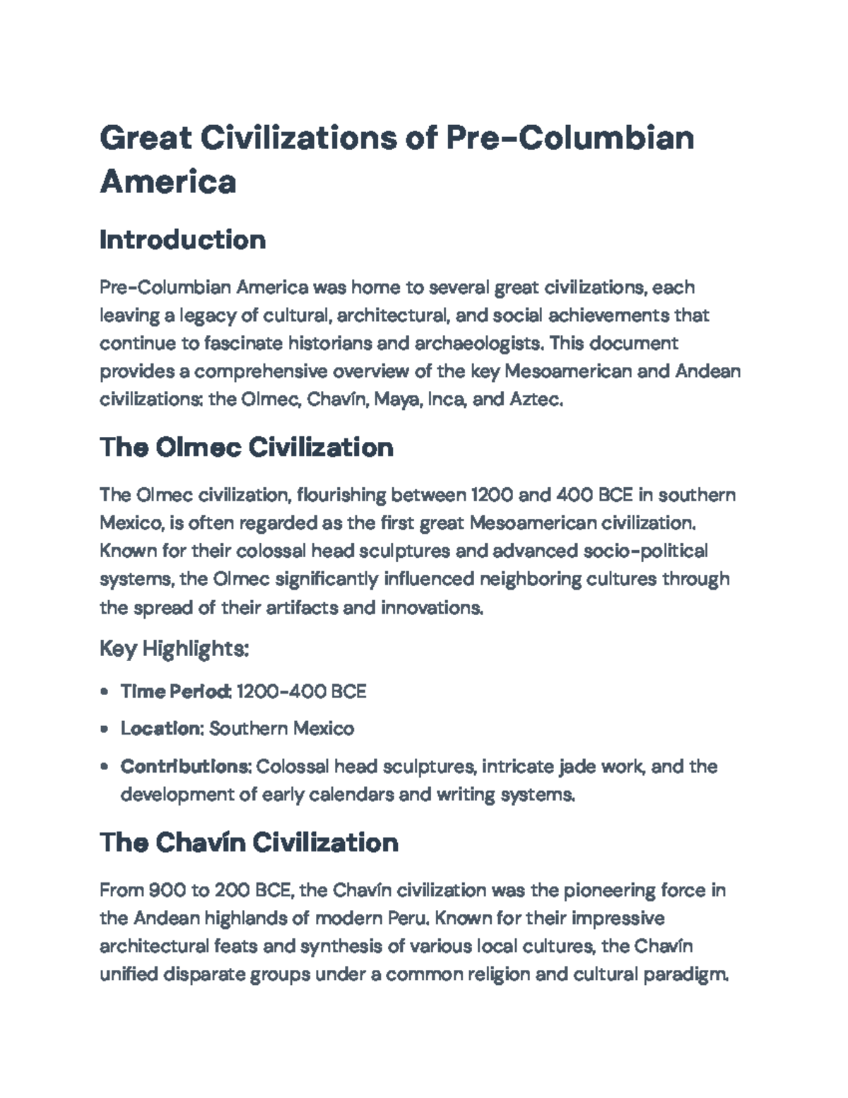 Great Civilizations of Pre-Columbian America: An Overview - Great ...
