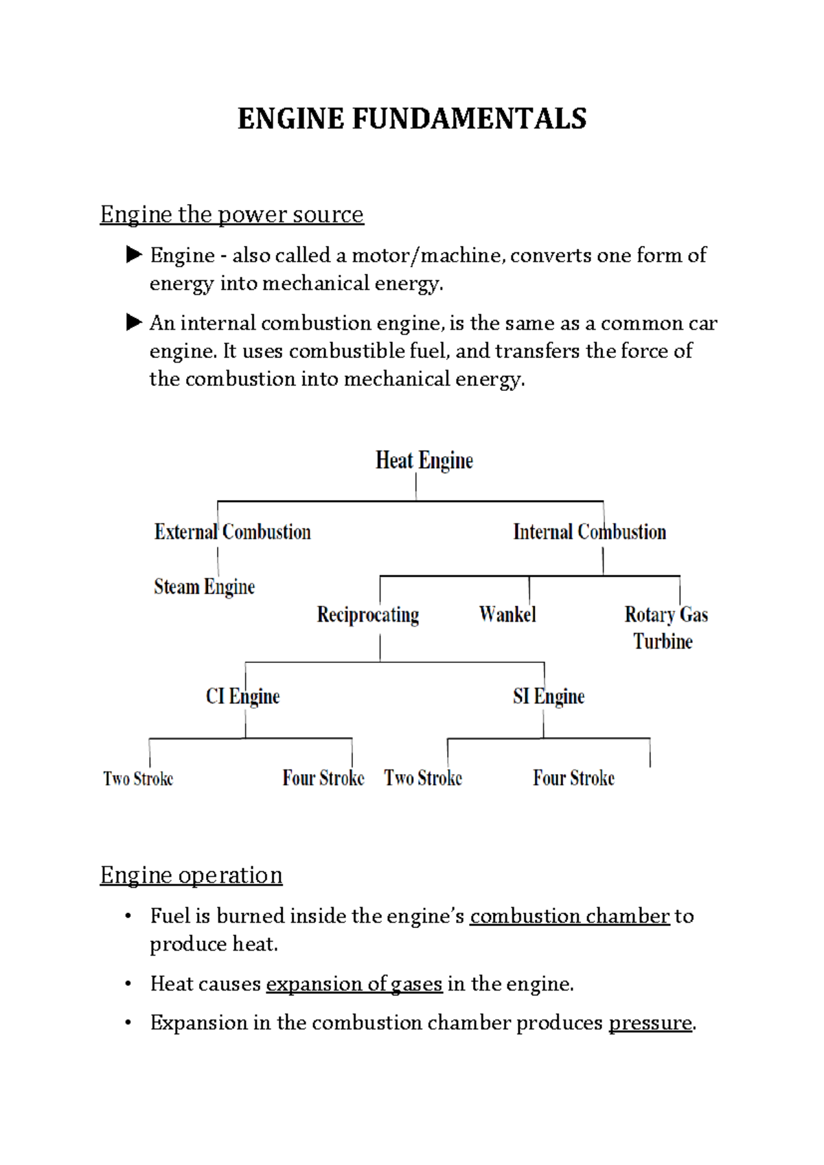 Engine Fundamentals - ENGINE FUNDAMENTALS Engine the power source ...