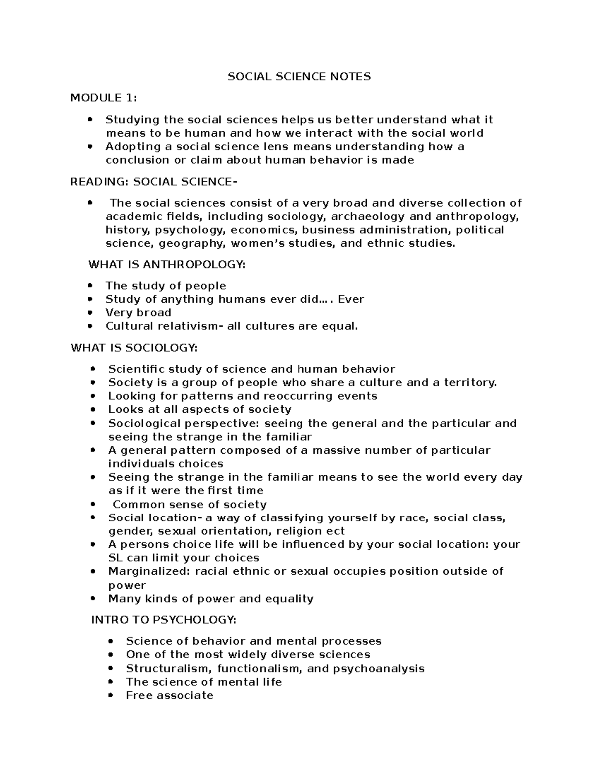 Social Science Notes - SOCIAL SCIENCE NOTES MODULE 1: Studying the ...