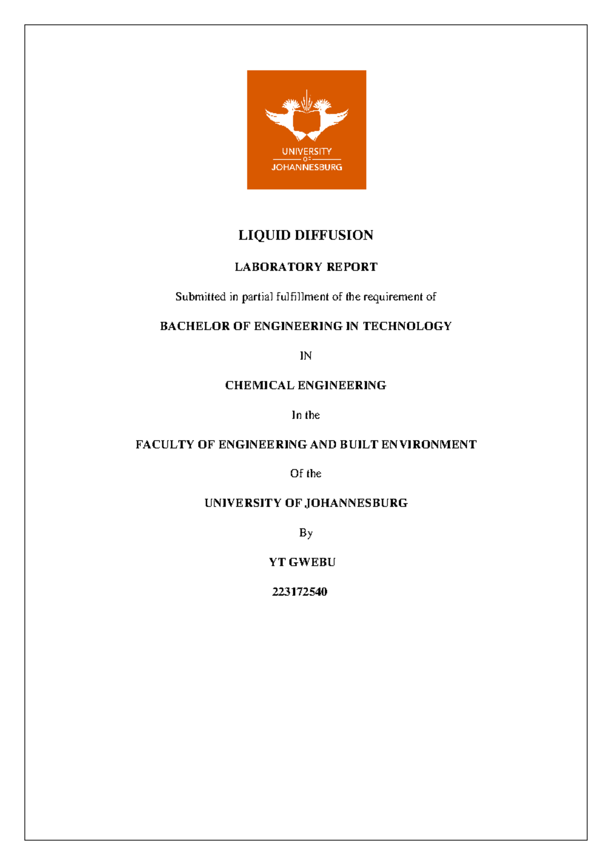 Liquid Diffusion Experiment Report: CHE 101 Lab Findings and Analysis ...