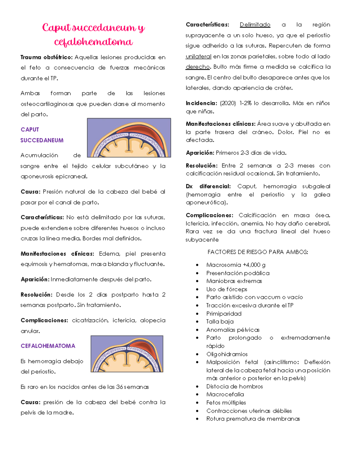Caput Succedaneum y Cefalohematoma: Complicaciones Obstétricas - Studocu
