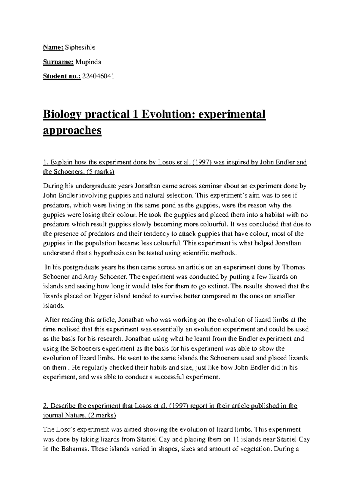 Biology (BIO101) Assignment: Natural Selection & Evolution of Lizards ...