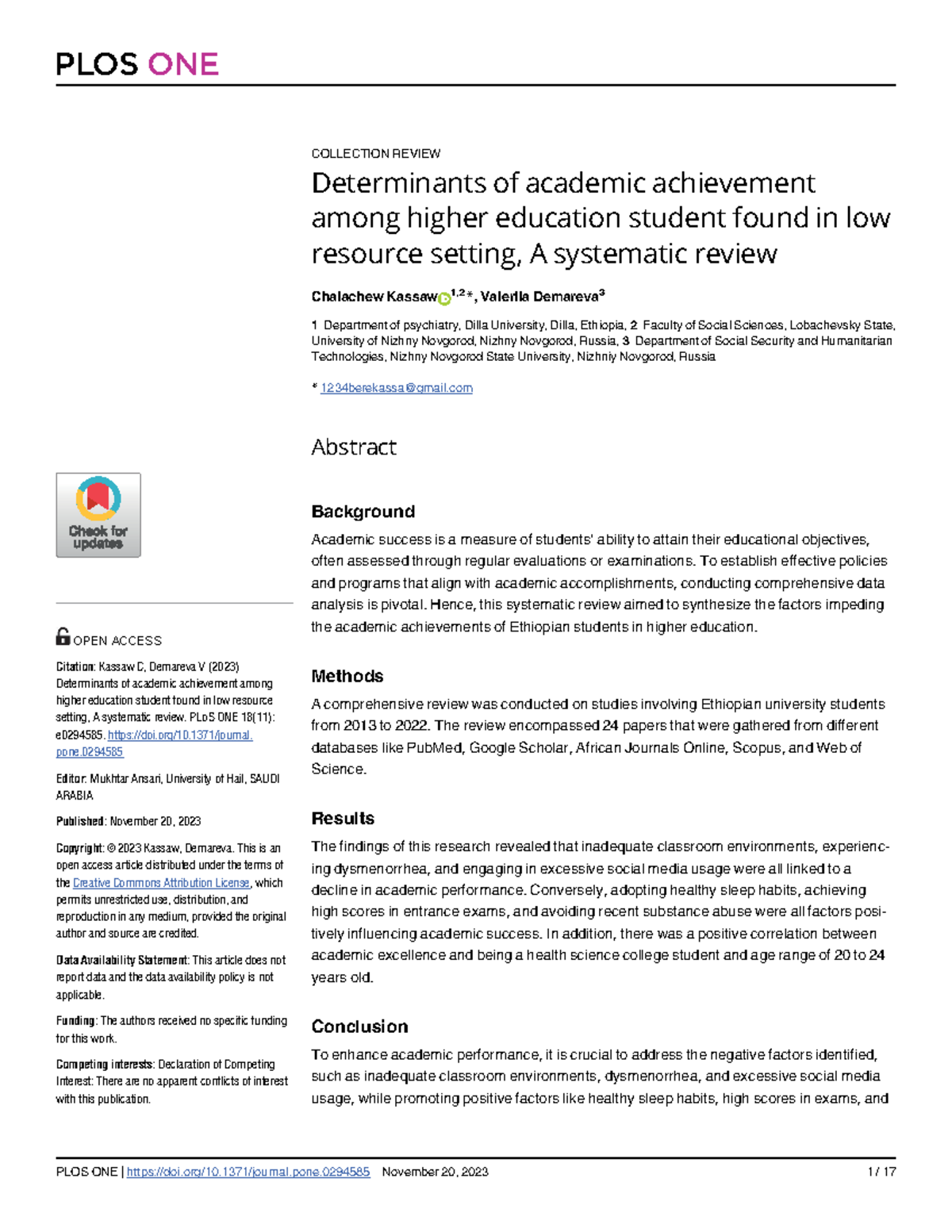 Determinants of Academic Achievement in Low-Resource Settings: A ...