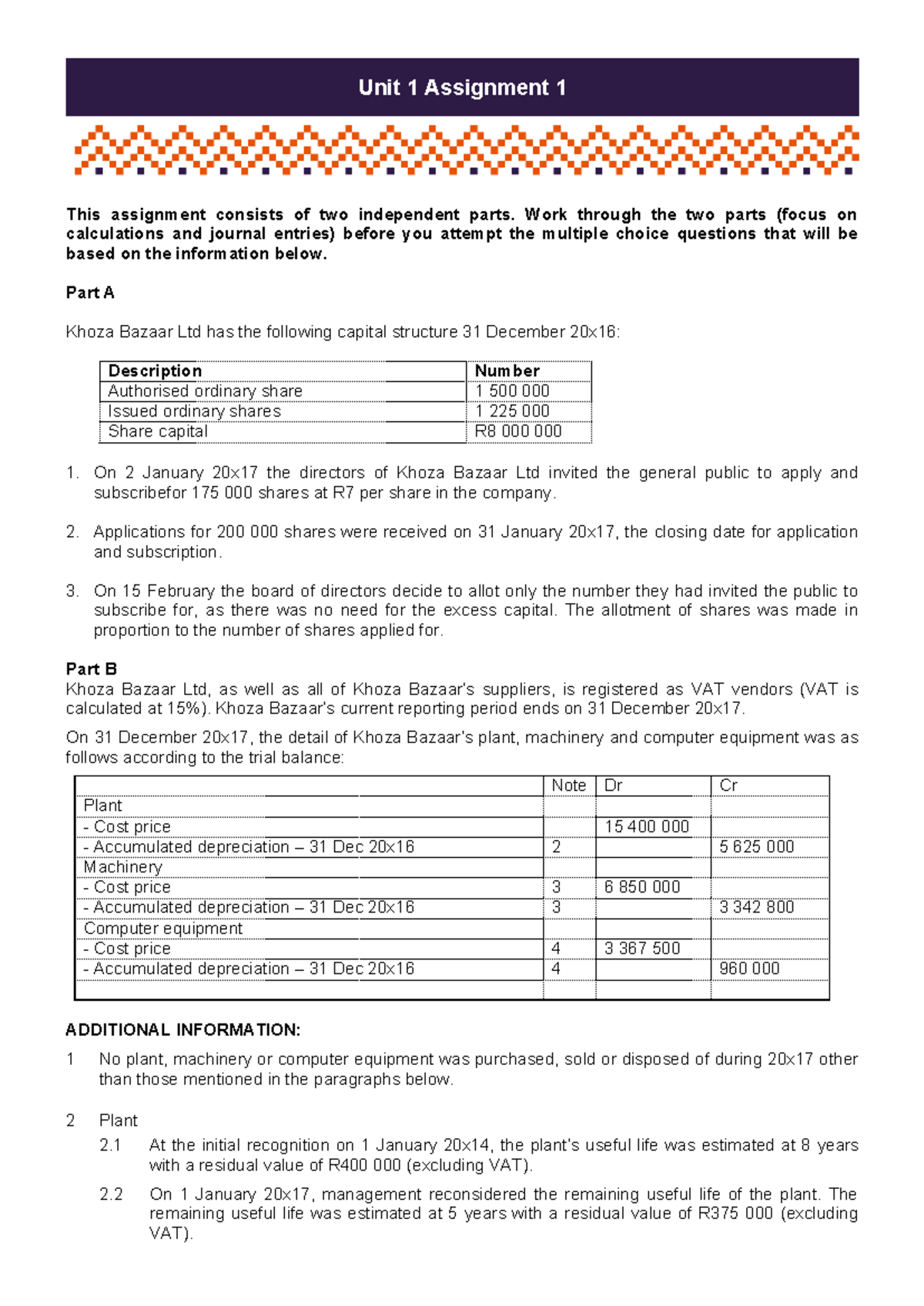 Unit 1 Assignment Question 2024 - Unit 1 Assignment 1 This assignment consists of two ...
