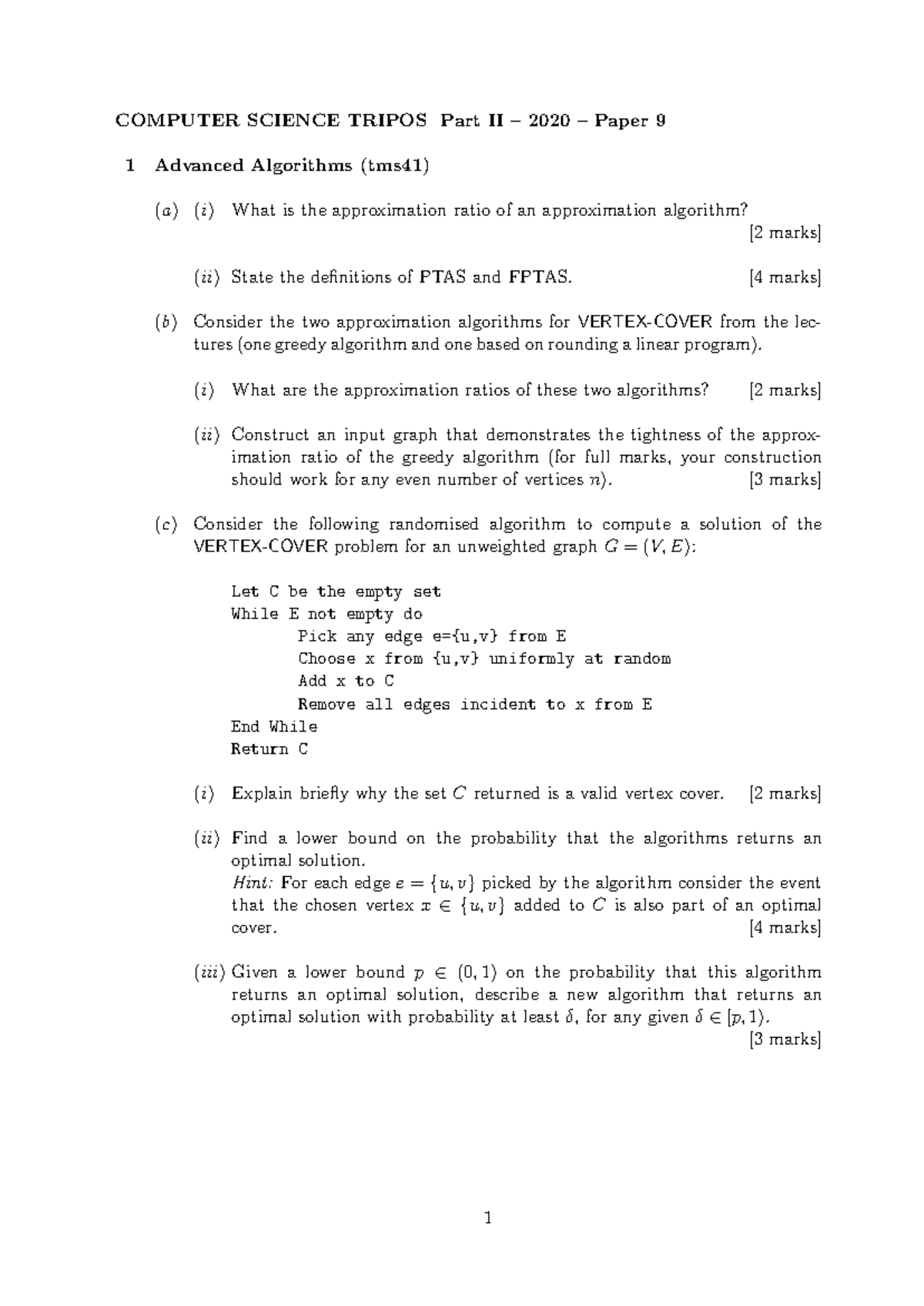 Y2020p9q1 - solution - 1 COMPUTER SCIENCE TRIPOS Part II – 2020 – Paper ...