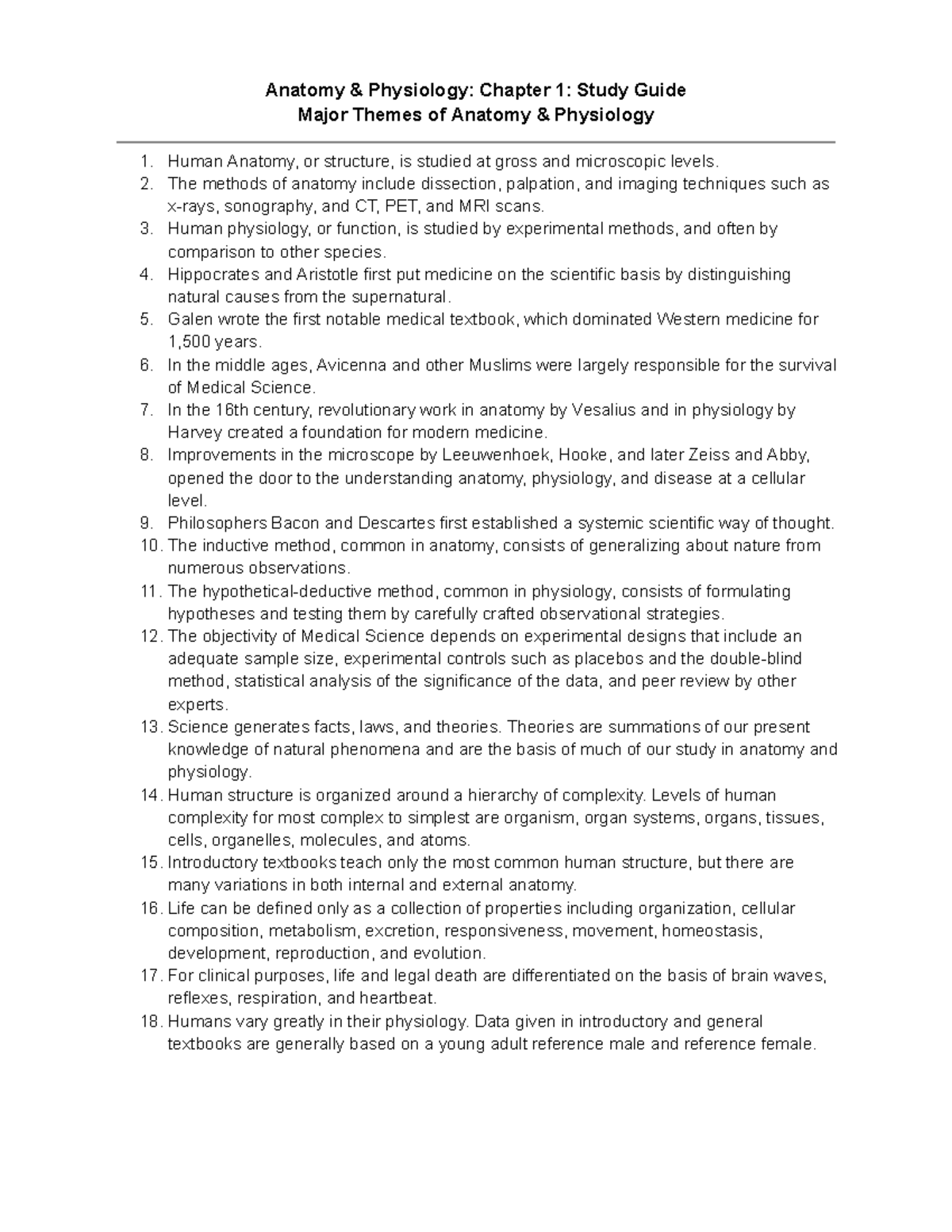 Anatomy & Physiology: Chapter 1 Study Guide & Key Concepts - Studocu