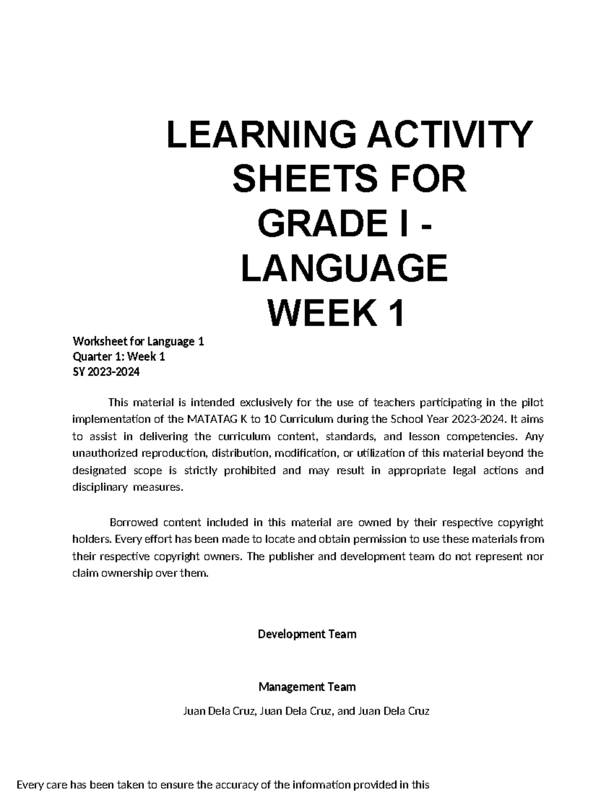 LAS-Q1 W1 Language Learning Activity Sheets for Grade 1 - Studocu