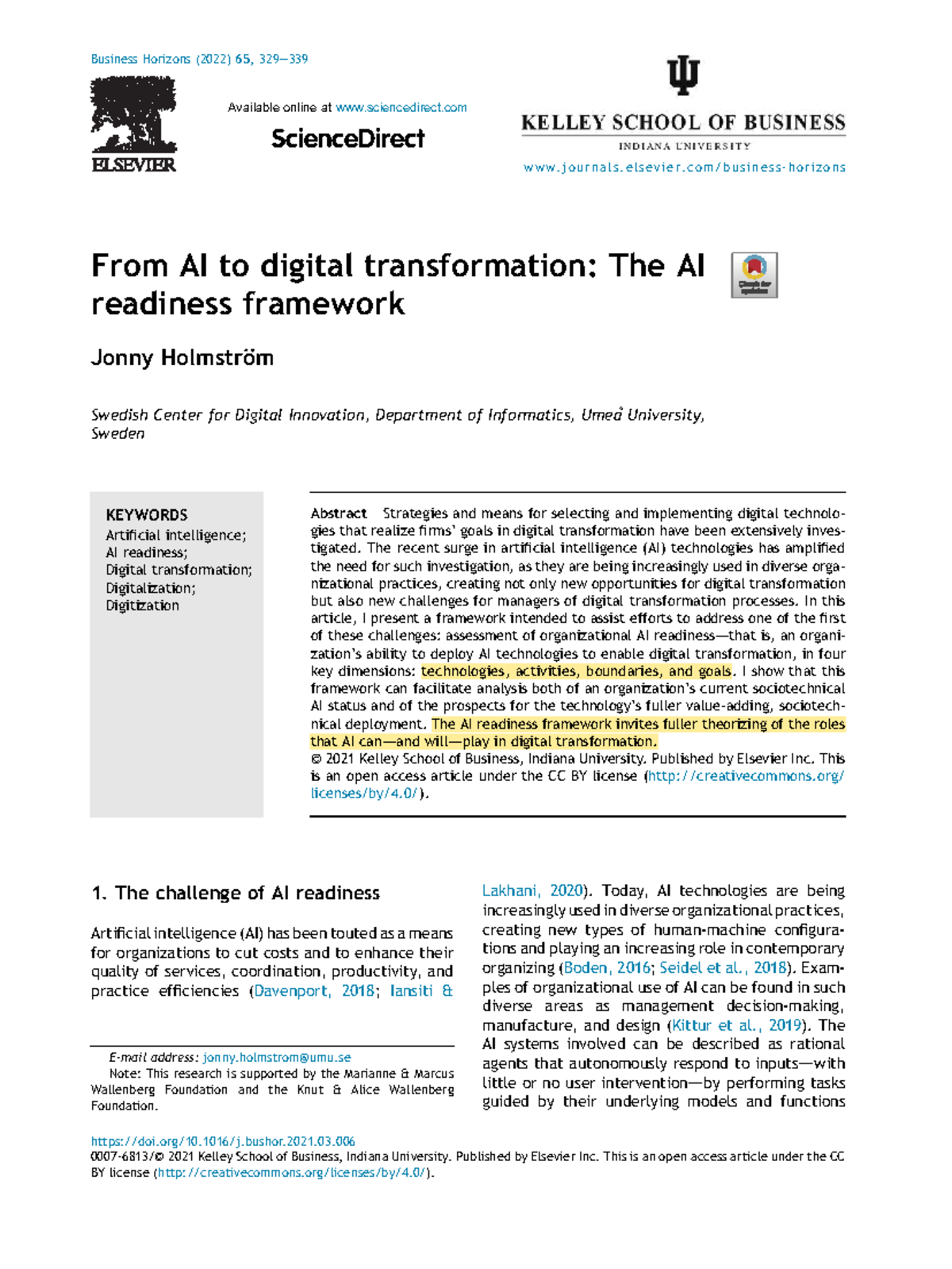 AI Readiness Framework for Digital Transformation: Insights and Strategies - Studocu