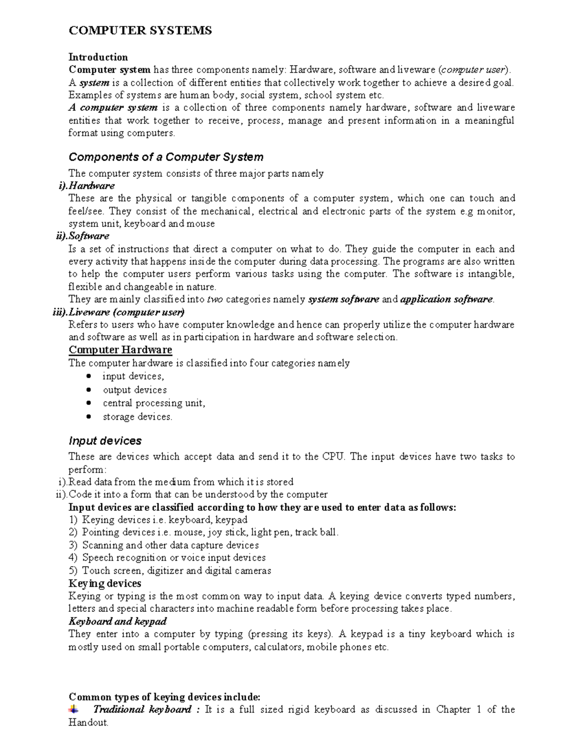 COMPUTER SYSTEMS: Components and Functions Overview - Studocu