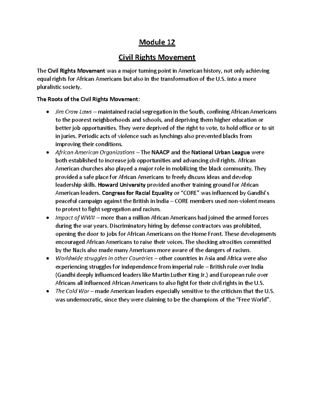Civil Rights Movement Overview: Key Events and Impacts (Module 12 ...