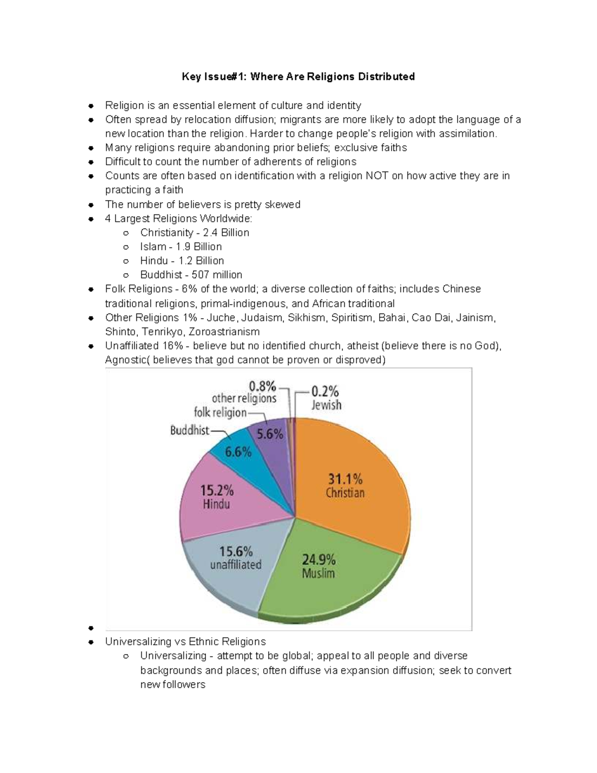 Unit 3 Cultural Patterns Processes - Chapter 6 - Key Issue#1: Where Are ...