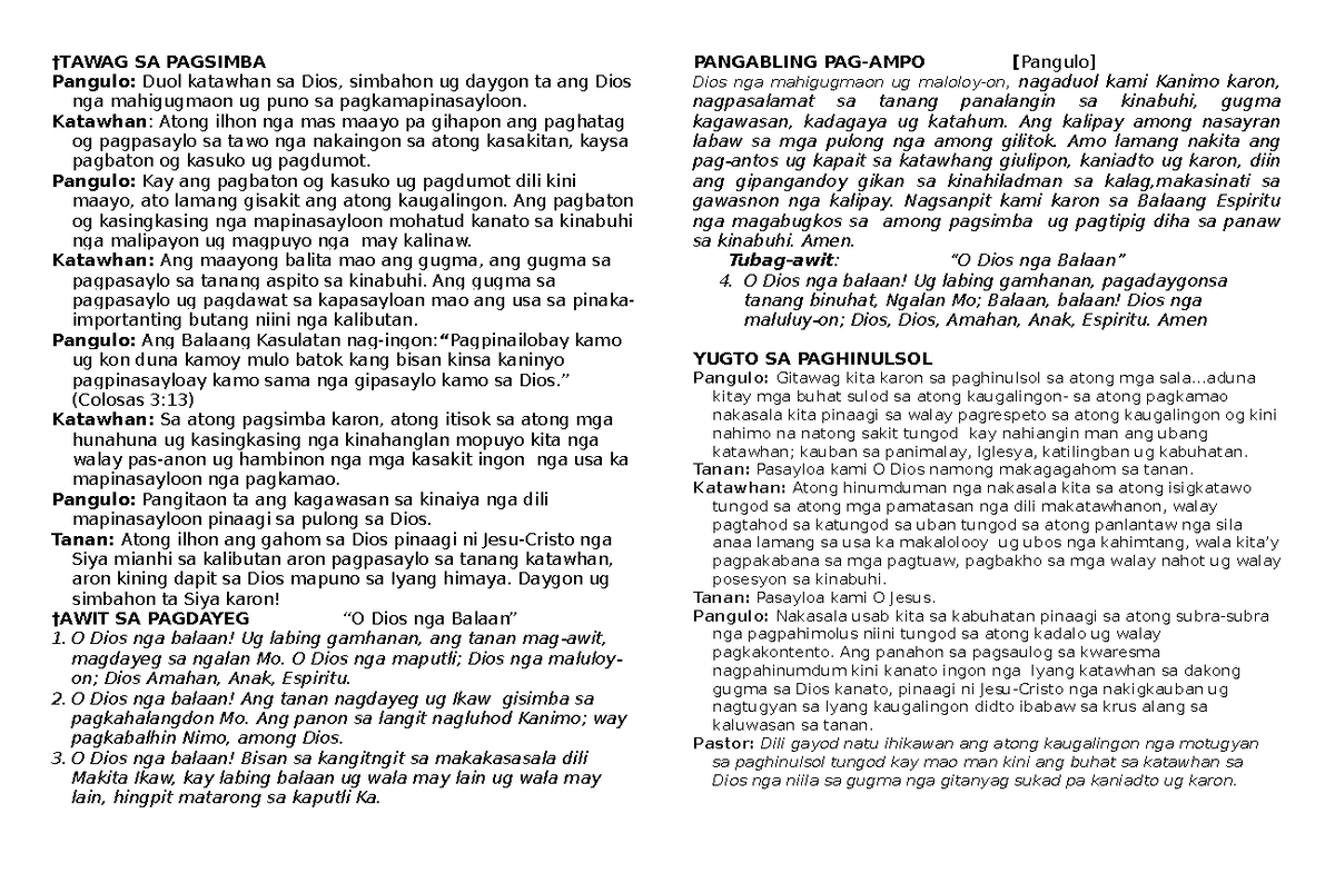 March-19-SCCC UCCP TALAMDAN - †TAWAG SA PAGSIMBA Pangulo: Duol katawhan ...