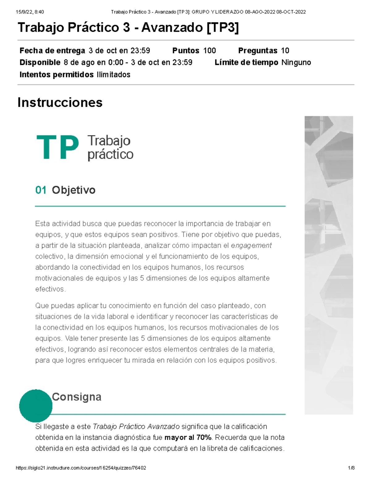 Trabajo Práctico 1 - 95% - Trabajo Práctico 1 [TP1] Comenzado: 31 de oct en 10: Instrucciones ...