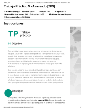 Examen Trabajo Práctico 2 [TP2] Grupo y Liderazgo 95% - Trabajo Práctico 2 [TP2] Comenzado: 30 ...