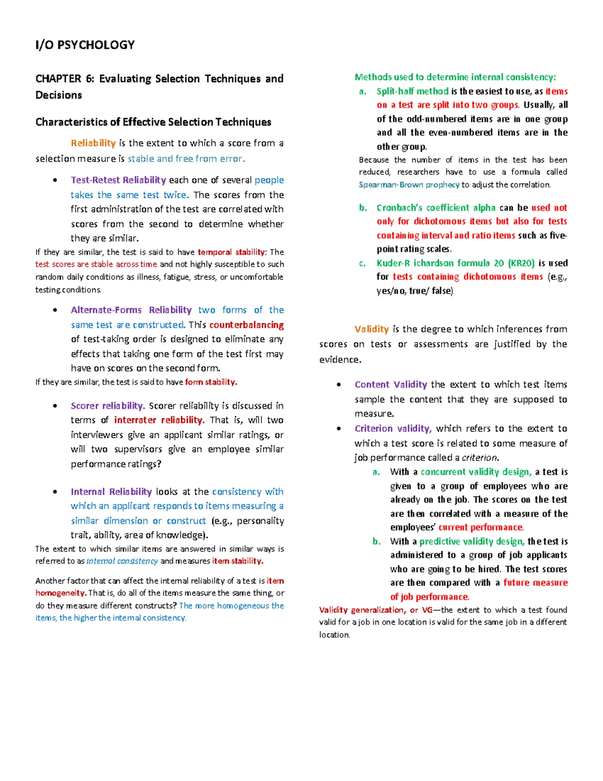 Tabular Summary of Test Results - Psychology 101 Final Exam - Studocu