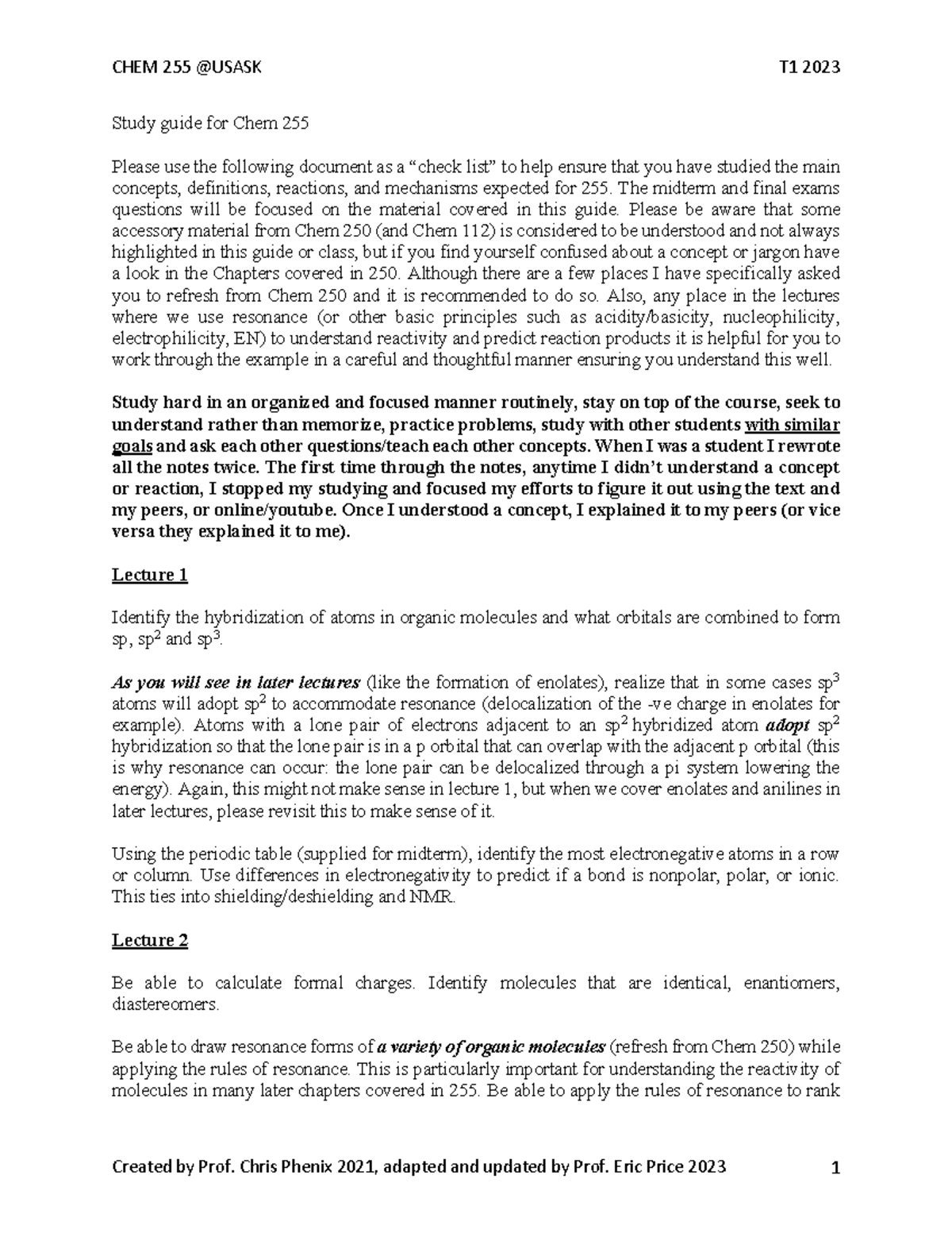 Study Guide: Chem 255 Midterm I (Lectures 1-9) Essentials - Studocu