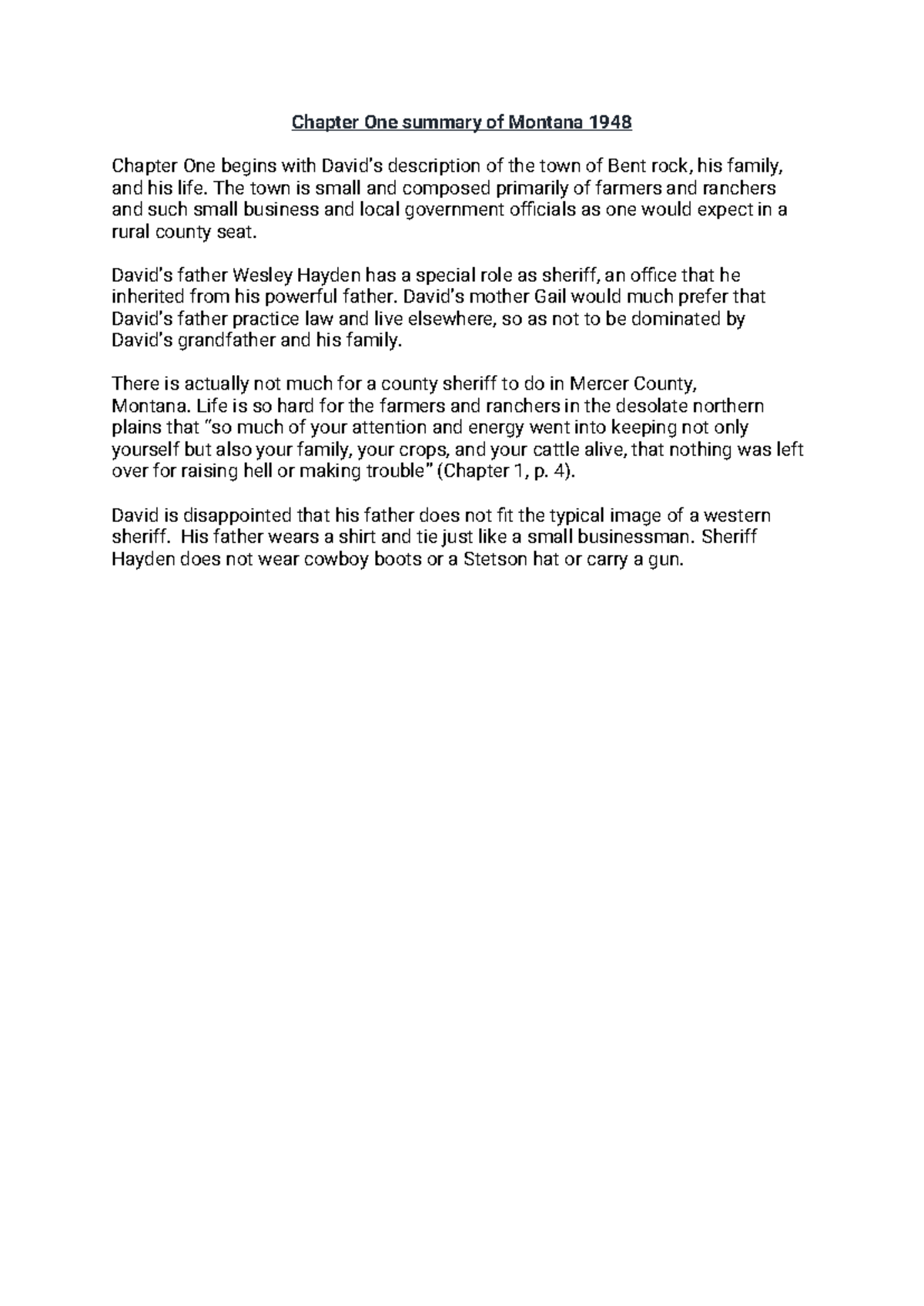 Montana 1948: Chapter 1 Summary and Analysis - Studocu