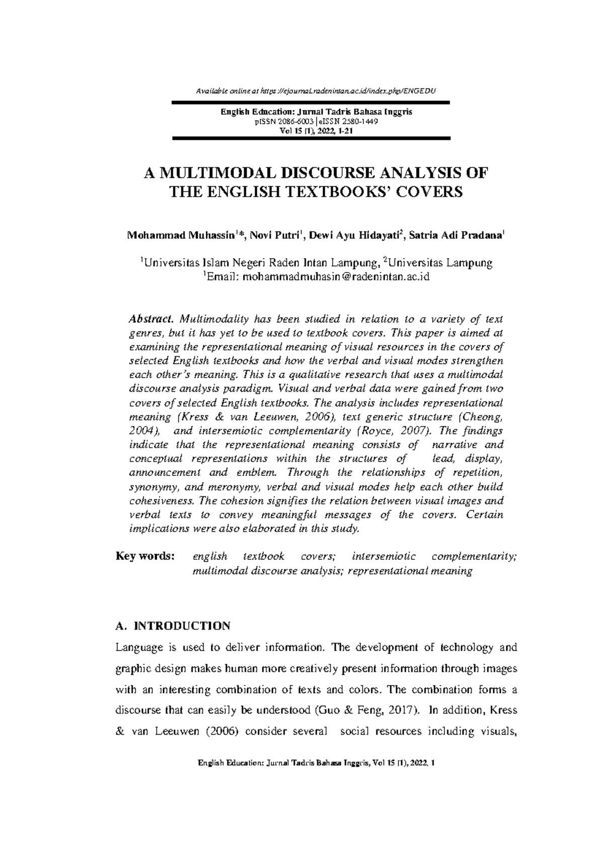 A Multimodal Discourse Analysis OF THE English TEXbook cover research ...