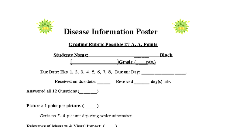 Disease Poster Grading Rubric (2025) and Evaluation Criteria - Studocu