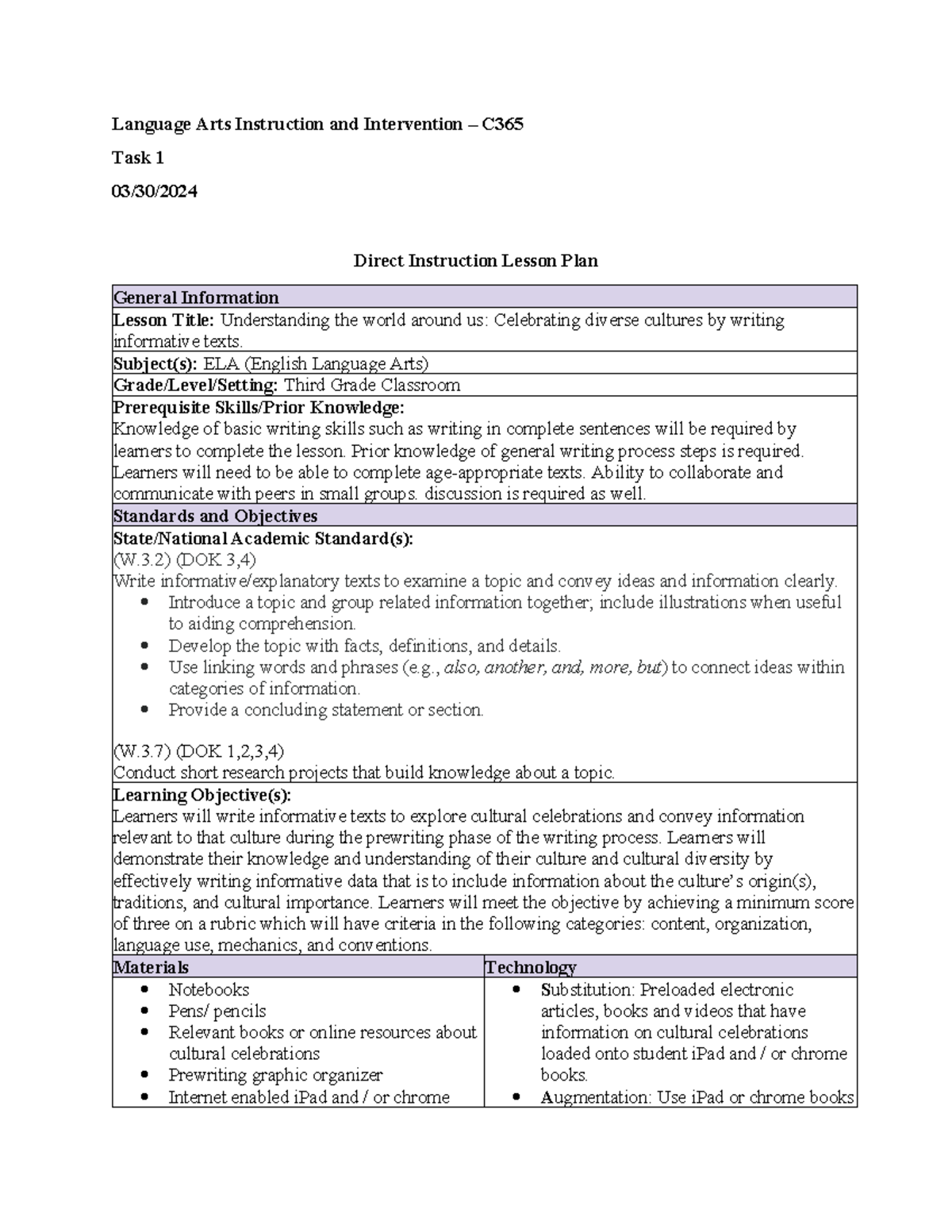 C365 ELA Lesson Plan: Exploring Cultural Celebrations Through Writing ...