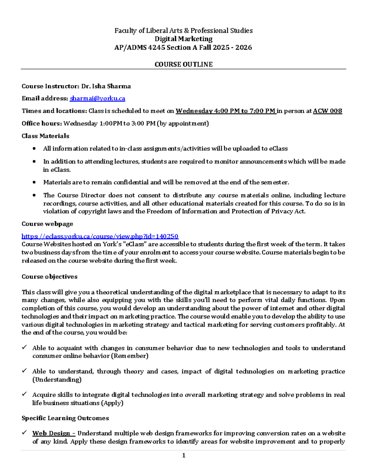 ADMS 4245 F 2025-26 Digital Marketing Course Outline - Studocu