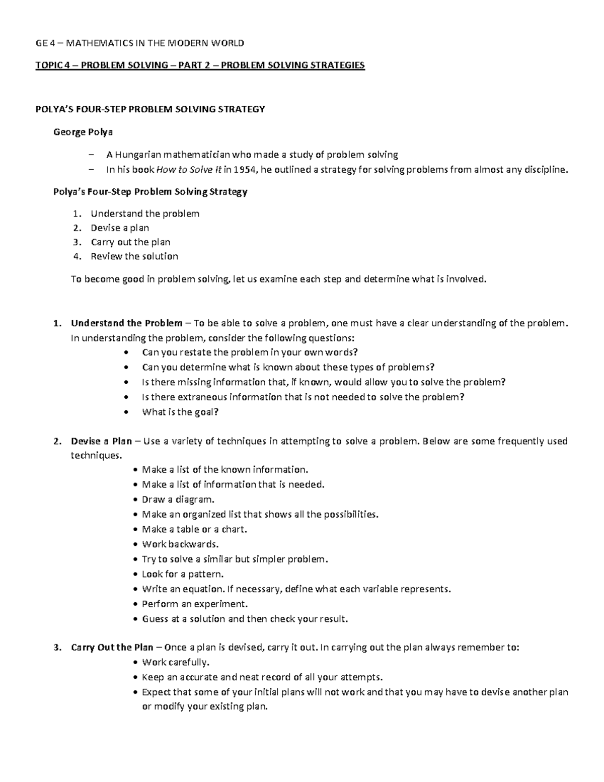 GE 4 Topic 4-Problem Solving 2 - GE 4 – MATHEMATICS IN THE MODERN WORLD ...