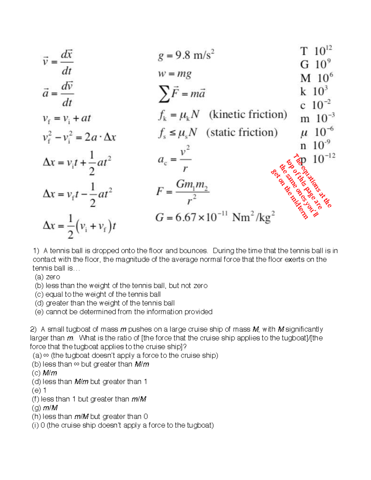 Physics Final Exam Questions & Solutions (Course Code: PHY101) - Studocu