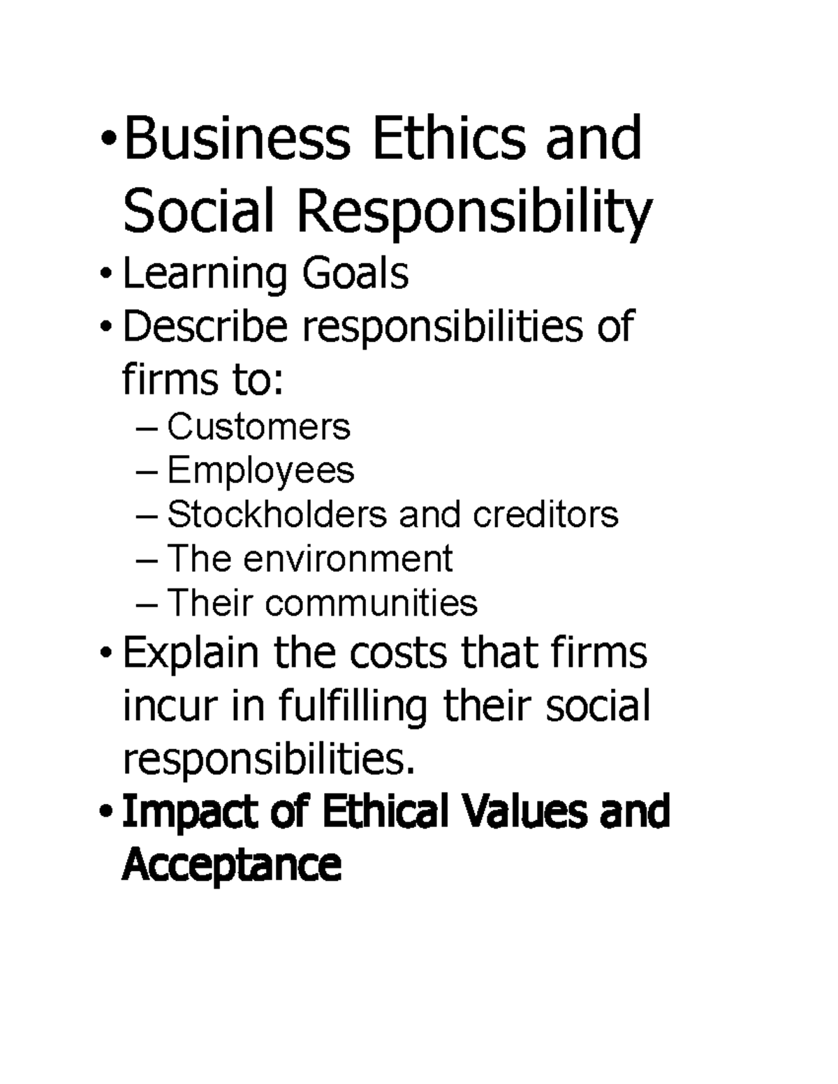 Business Ethics and Social Responsibility - • Business Ethics and ...