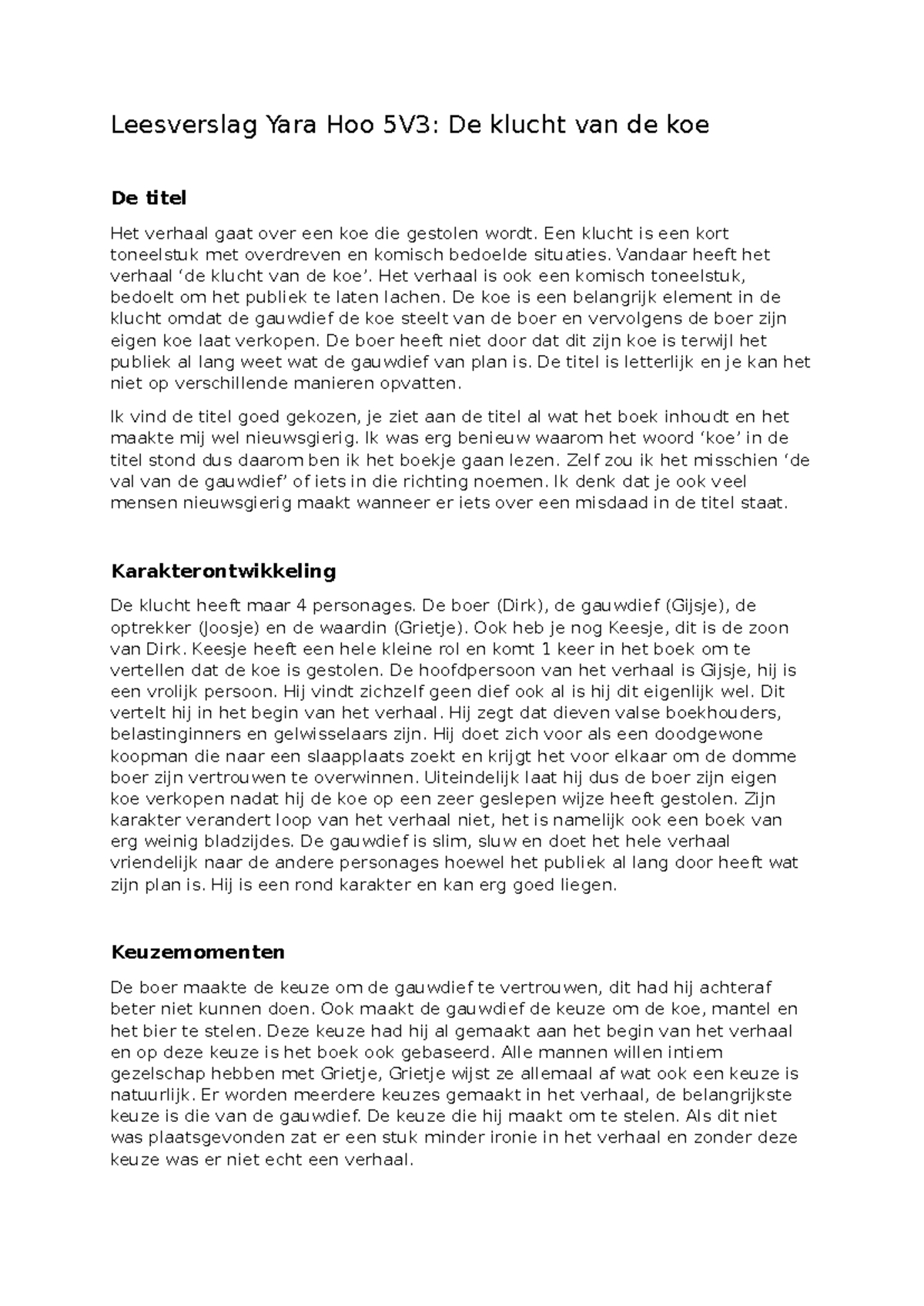 Leesverslag 5V3: Analyse van 'De Klucht van de Koe' - Studeersnel