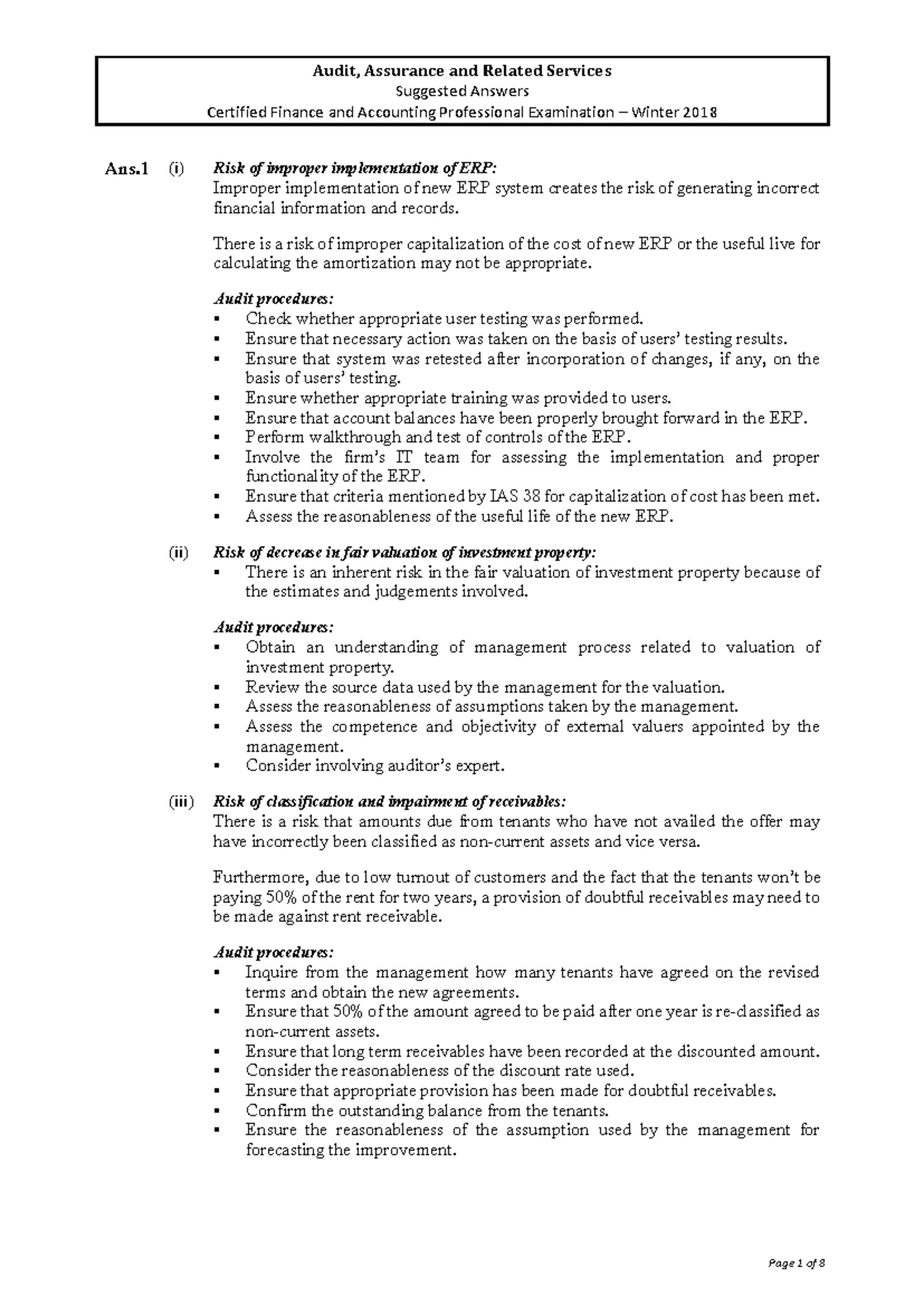 CFAP 6 Winter 2017 - Audit, Assurance & Related Services Suggested ...