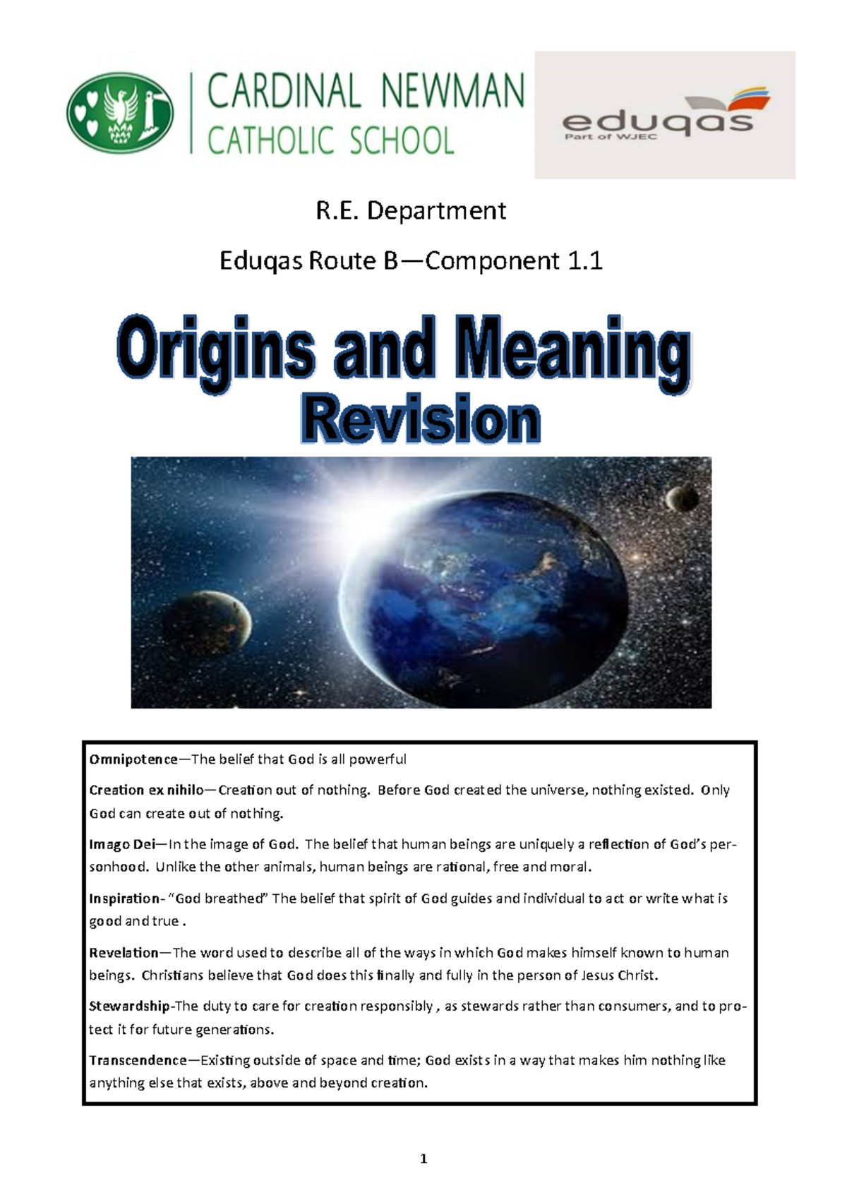 GCSE R.E. Component 1: Origins and Meanings Revision Guide - Studocu