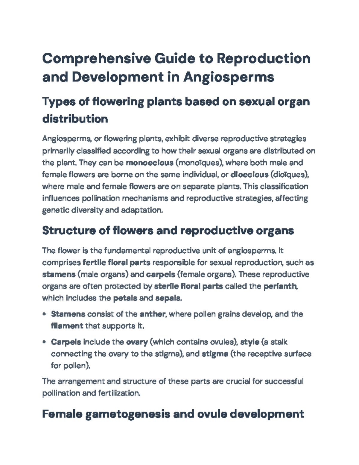 Comprehensive Guide to Angiosperm Reproduction (Bio 101) - Studocu