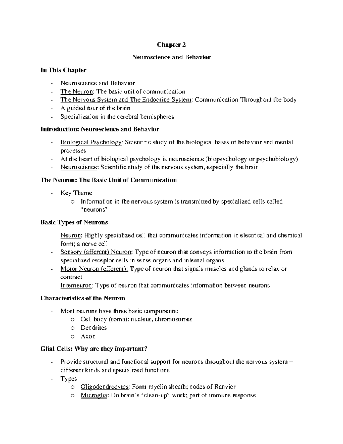 Psyc 201 Chapter 2 Neuroscience & Behavior Study Notes - Studocu