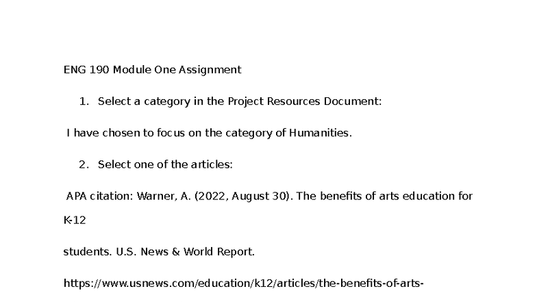 Bbutler eng 190 module 1 - ENG 190 Module One Assignment 1. Select a ...
