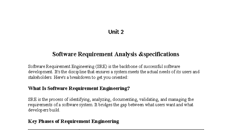Unit II SRE - Software Requirement Analysis Notes - Studocu