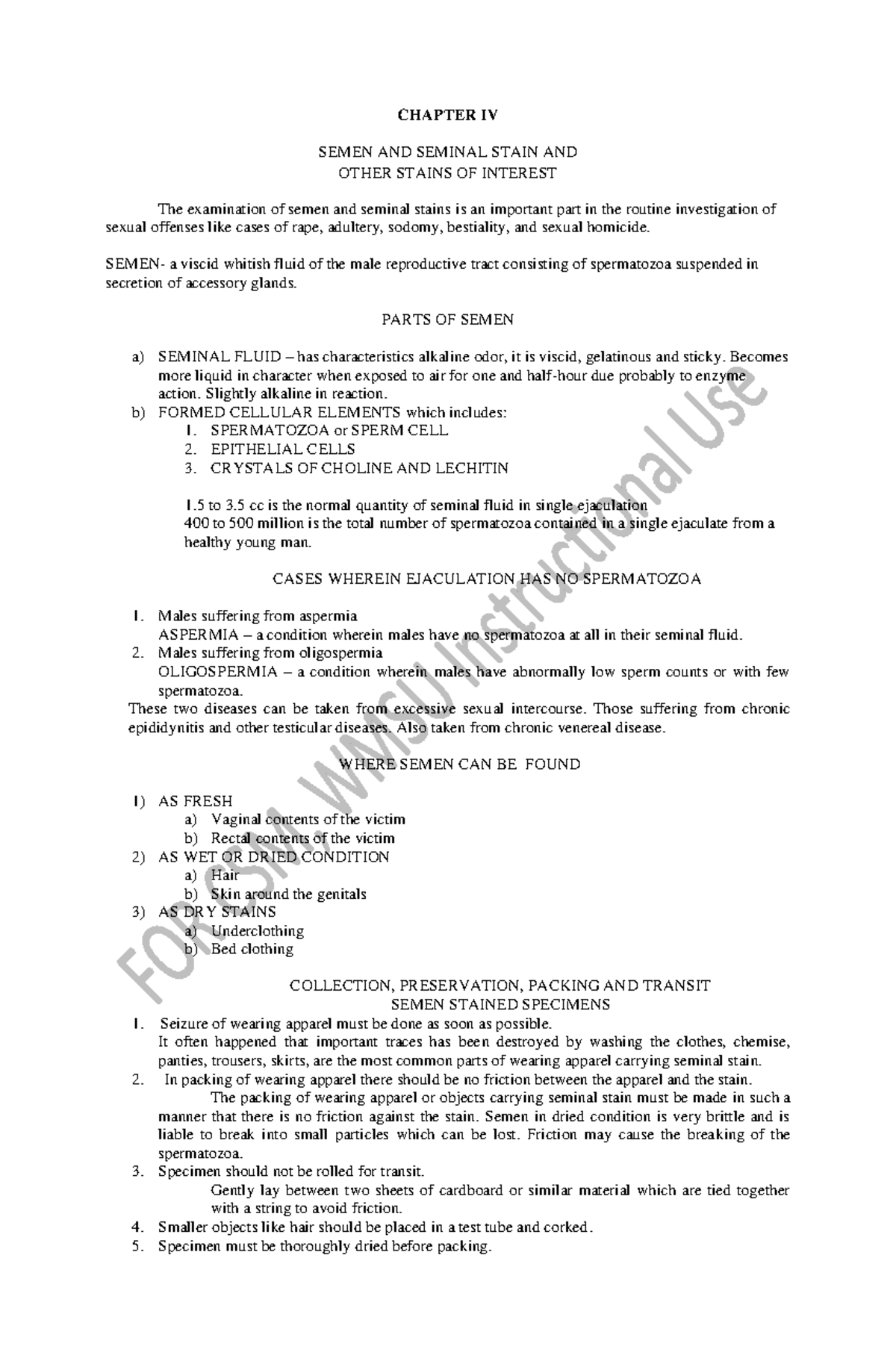 Chapter IV: Semen and Seminal Stains in Forensic Analysis - Studocu